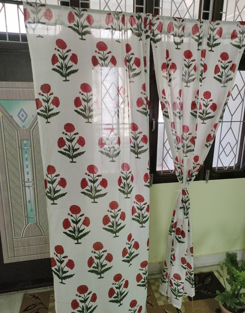 Red Poppy Print Curtain: Bohemian Indian Block Print Sheer Panel - Etsy