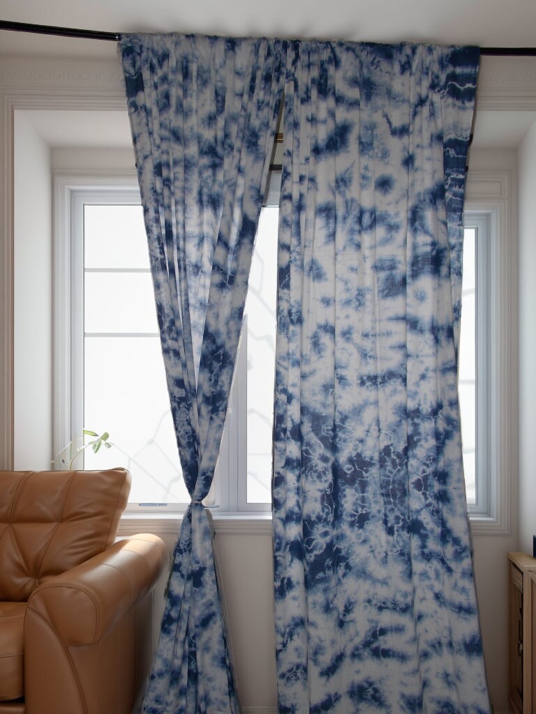 Natural Tie Dye Curtains for Bedroom/bohemian Drapery in Indigo Print ...