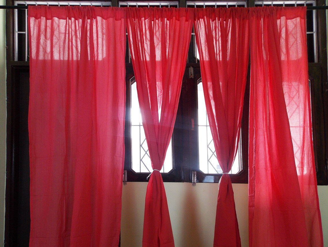 Dip Dye Red Cotton Curtain: Sheer Indian Panel, Customizable - Etsy