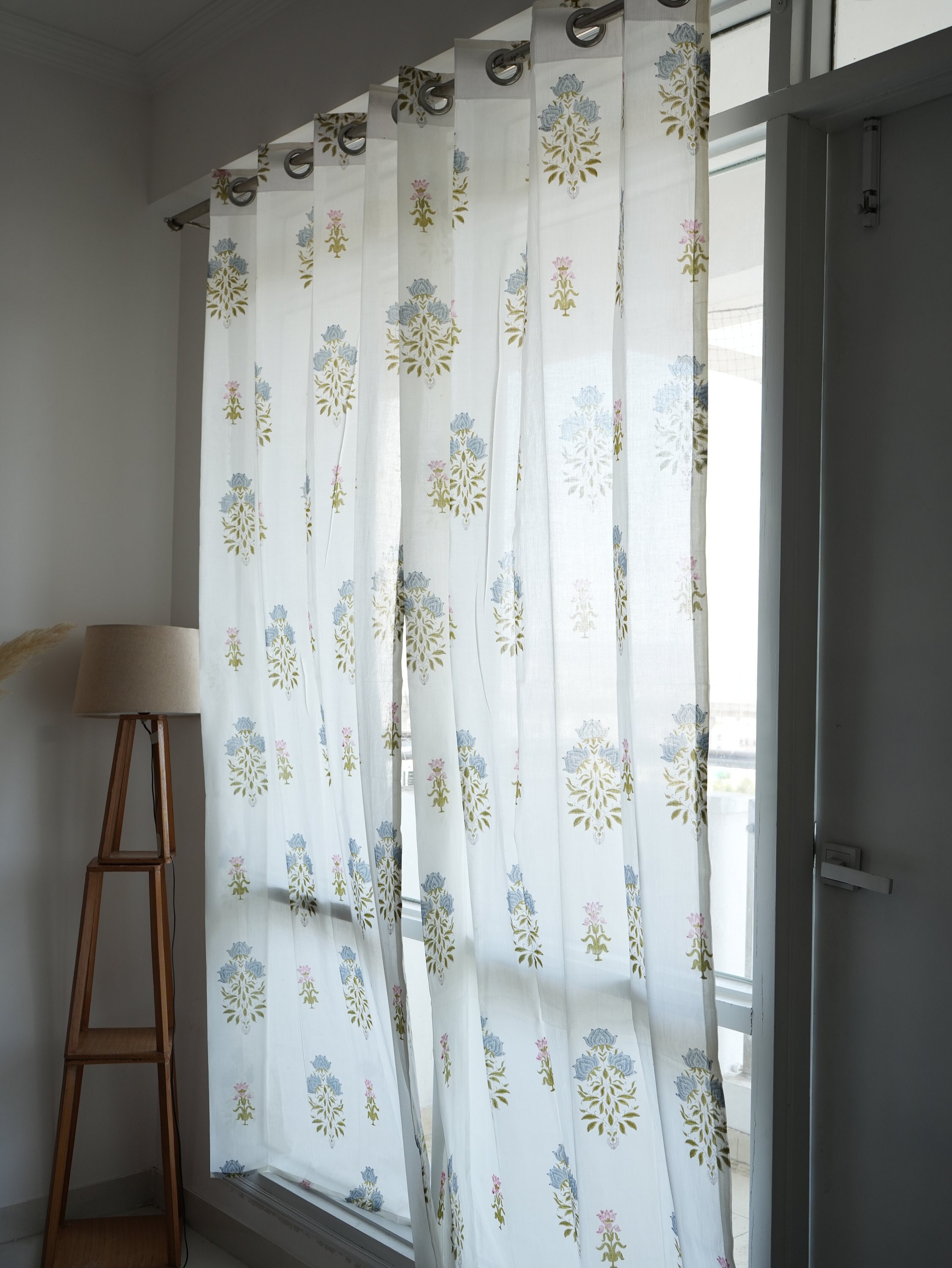 Retro Floral Print Curtain Vintage Color Botanical Print /indian Sheer ...