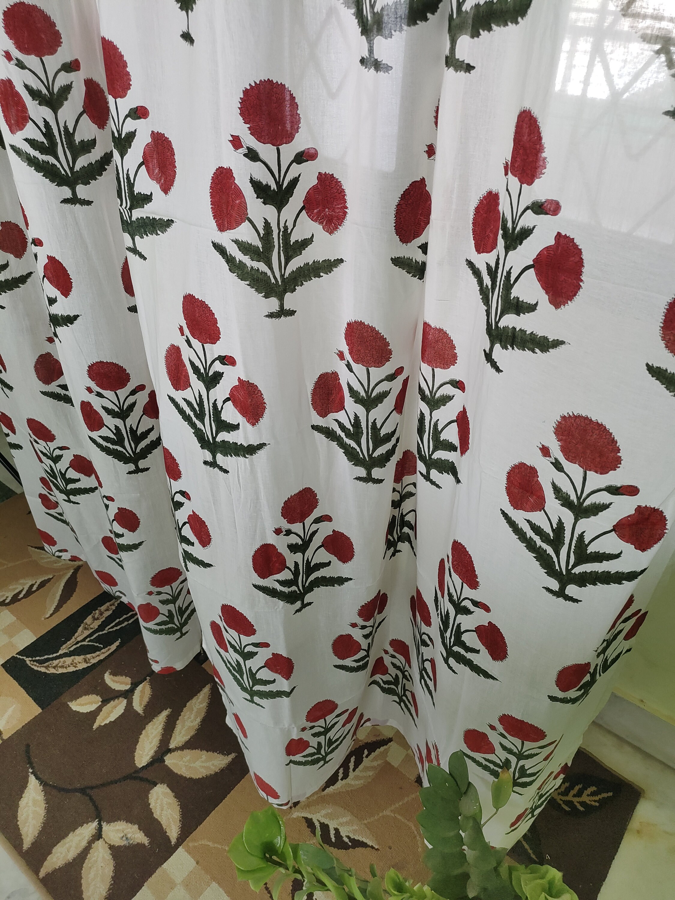 Red Poppy Print Curtain: Bohemian Indian Block Print Sheer Panel - Etsy