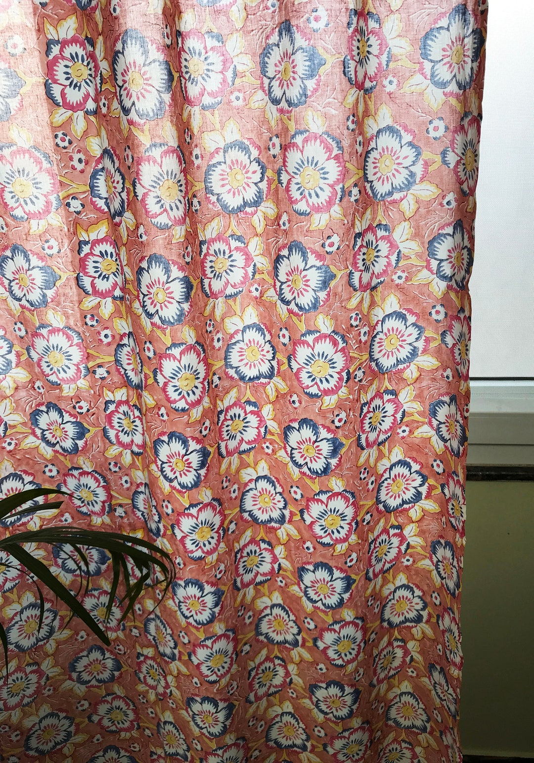 Sheer Indian Cotton Curtains: Bohemian Floral Block Print, Rod Pocket ...
