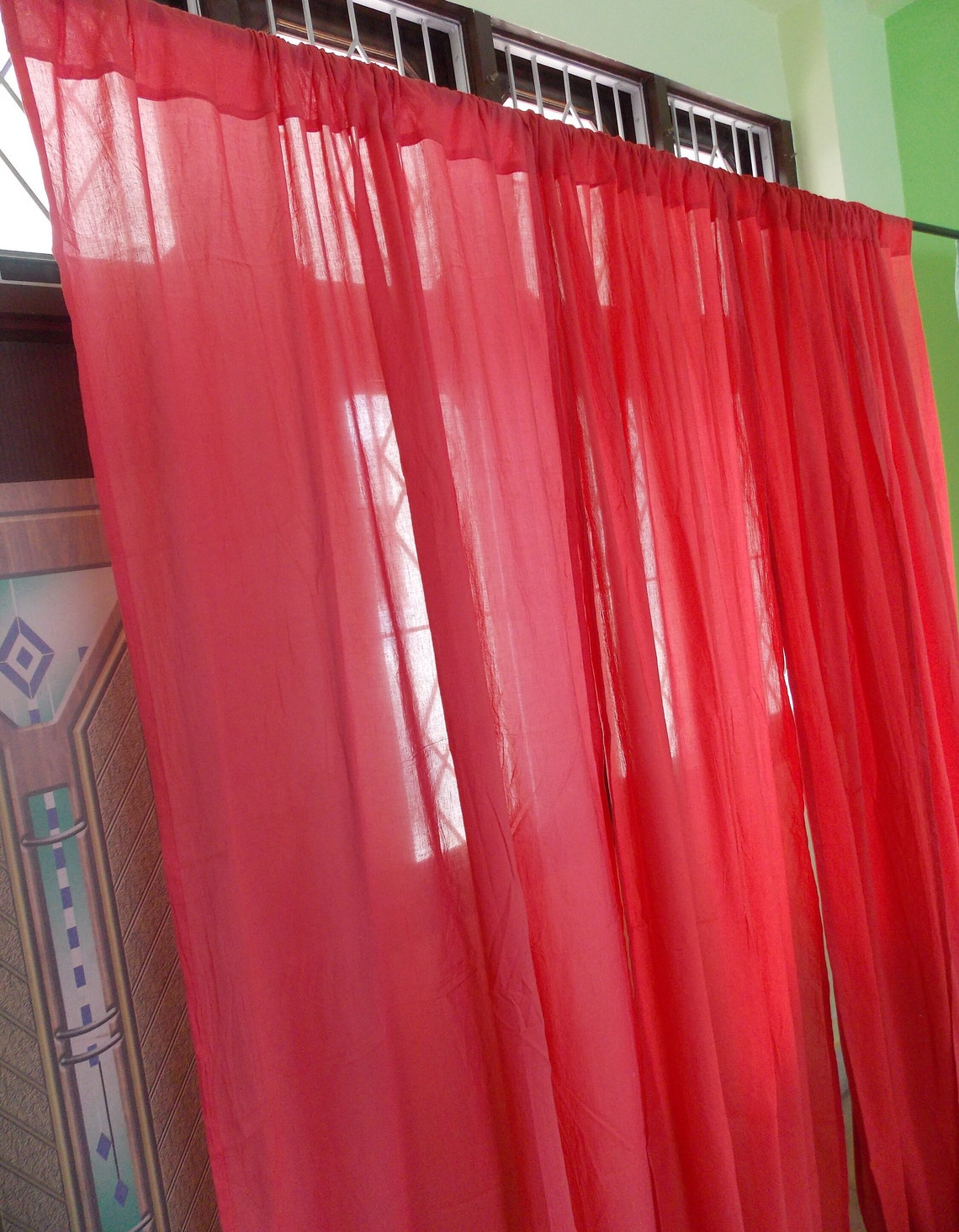 Dip Dye Red Cotton Curtain: Sheer Indian Panel, Customizable - Etsy