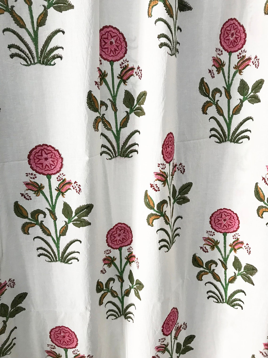 Floral Block Print Cotton Curtain Panel: Bohemian Window Decor - Etsy