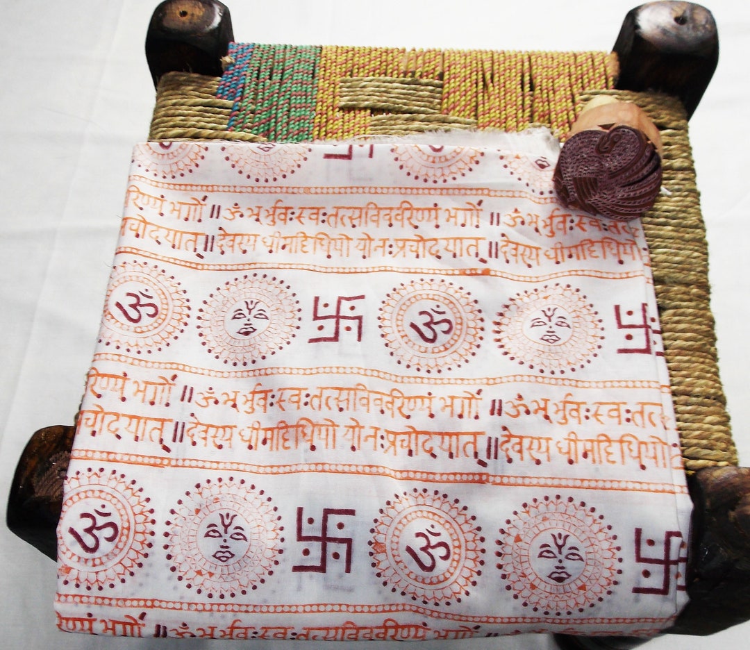 Om Print Fabric for Sarong -pareo - Swastik Yoga Fabric - Indian Mantra ...