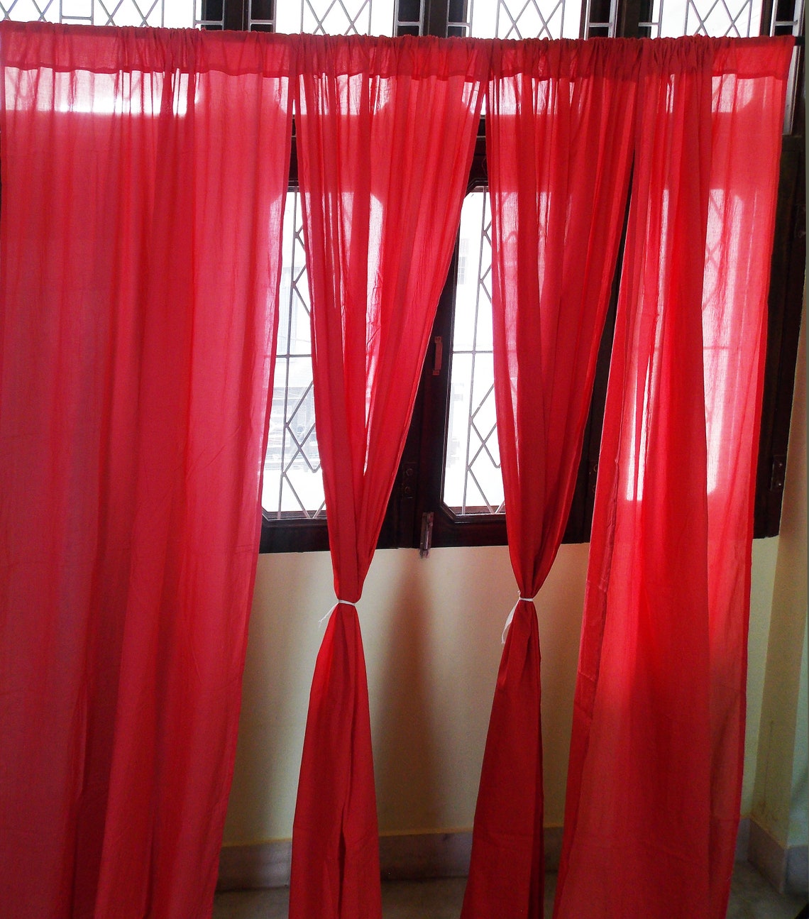 Dip Dye Red Cotton Curtain: Sheer Indian Panel, Customizable - Etsy