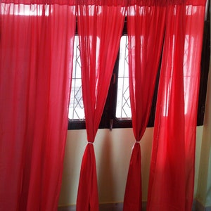 Sheer Red Curtains - Combination Red Panels - Red Cotton Curtain - 4 ...