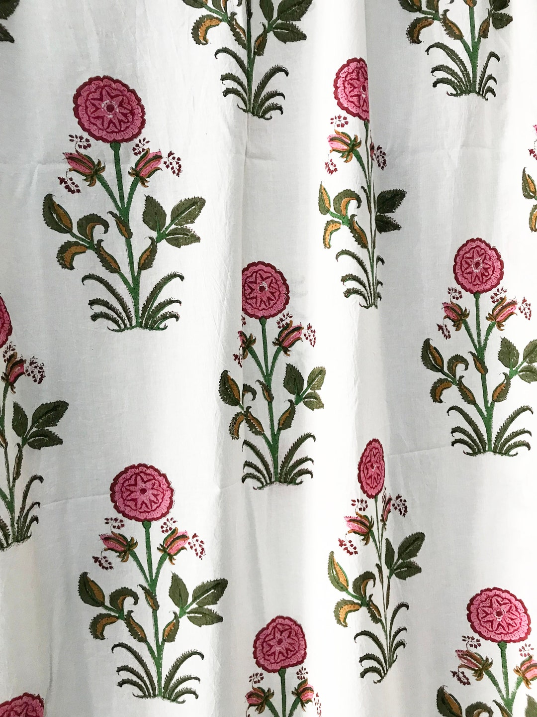Floral Block Print Cotton Curtain Panel: Bohemian Window Decor - Etsy