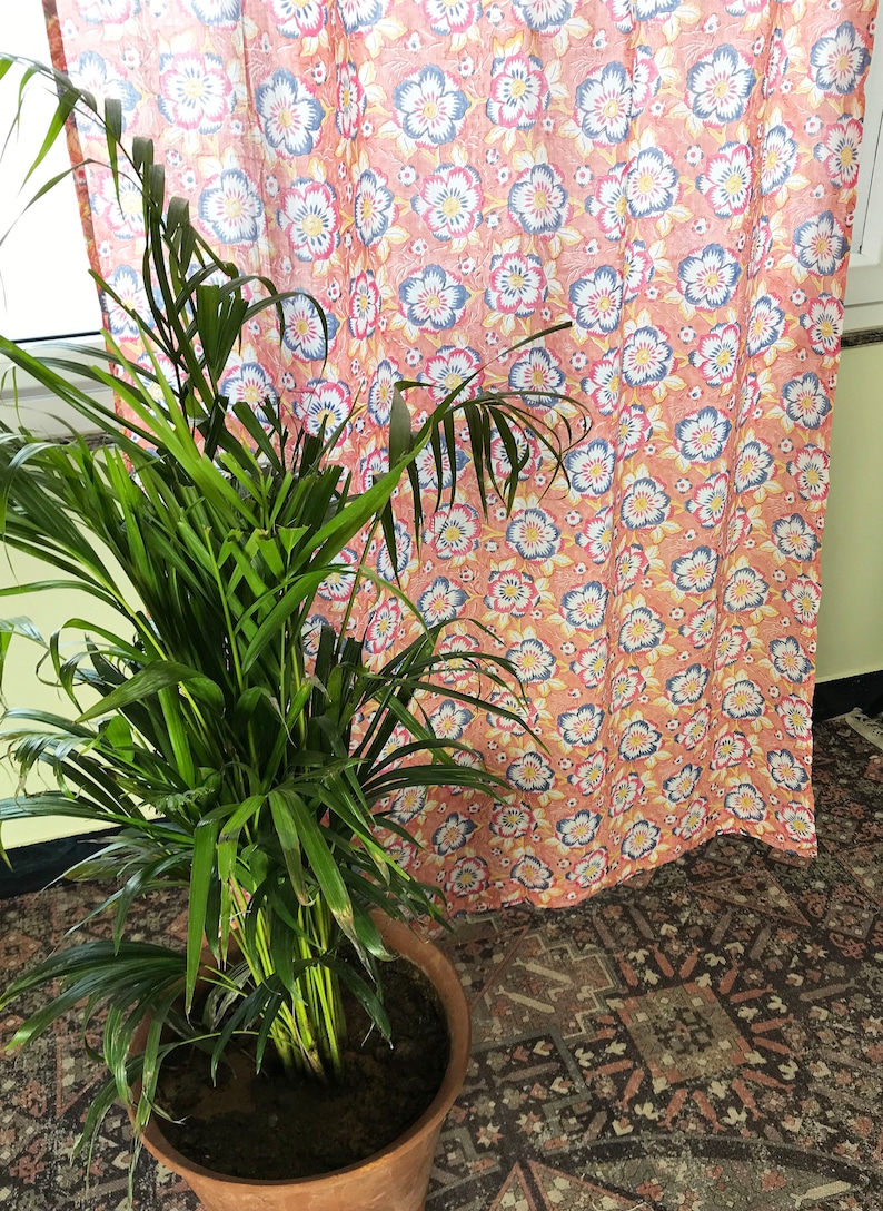 Sheer Indian Cotton Curtains: Bohemian Floral Block Print, Rod Pocket ...