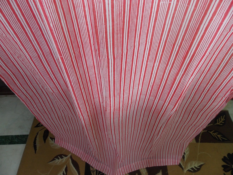 French Style Cotton Curtain: Cherry Red Stripes, Farmhouse Block Print ...