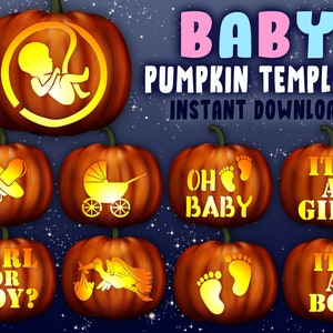 BABY ANNOUNCEMENT Pumpkin Carving Stencils | Gender Reveal Halloween ...