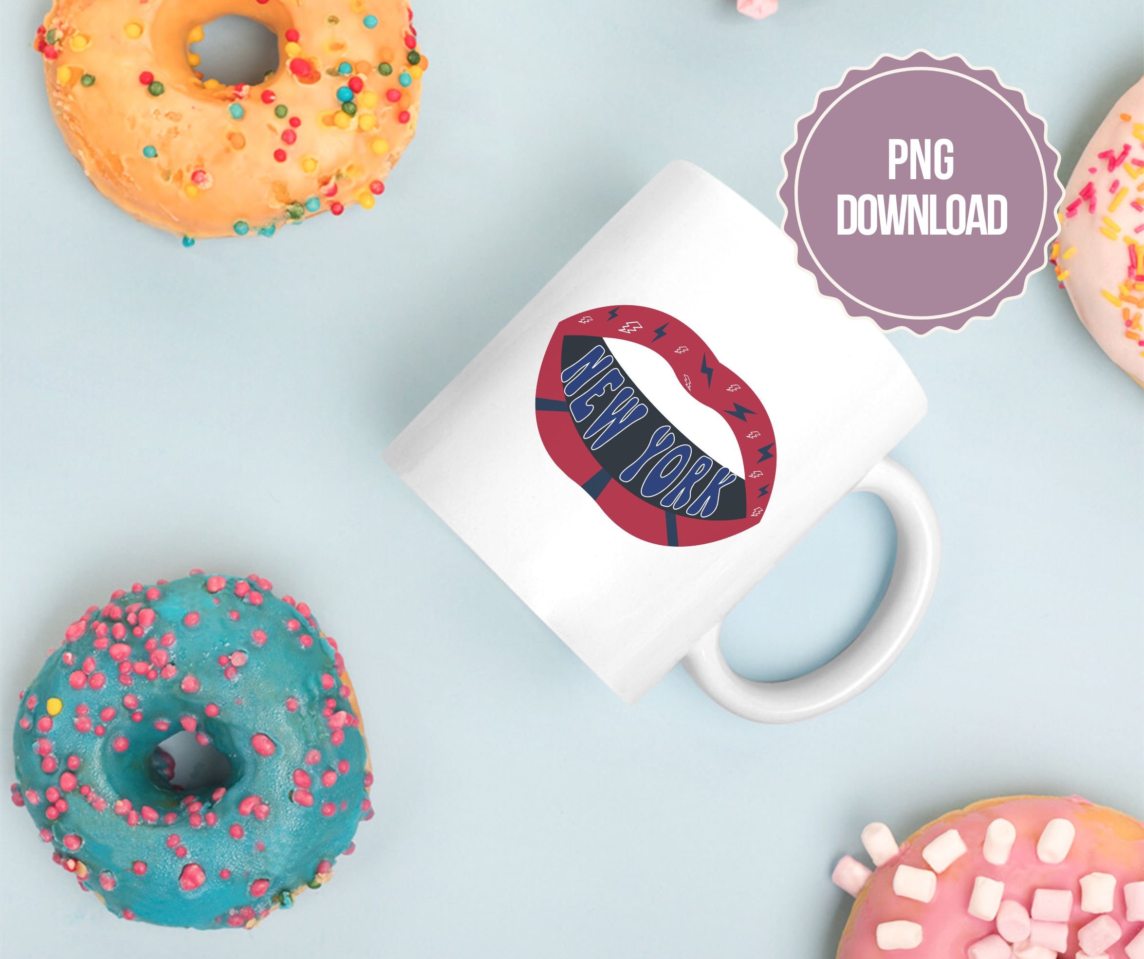 New York Retro Rocker Lips With Text 80's PNG Graphic - Etsy