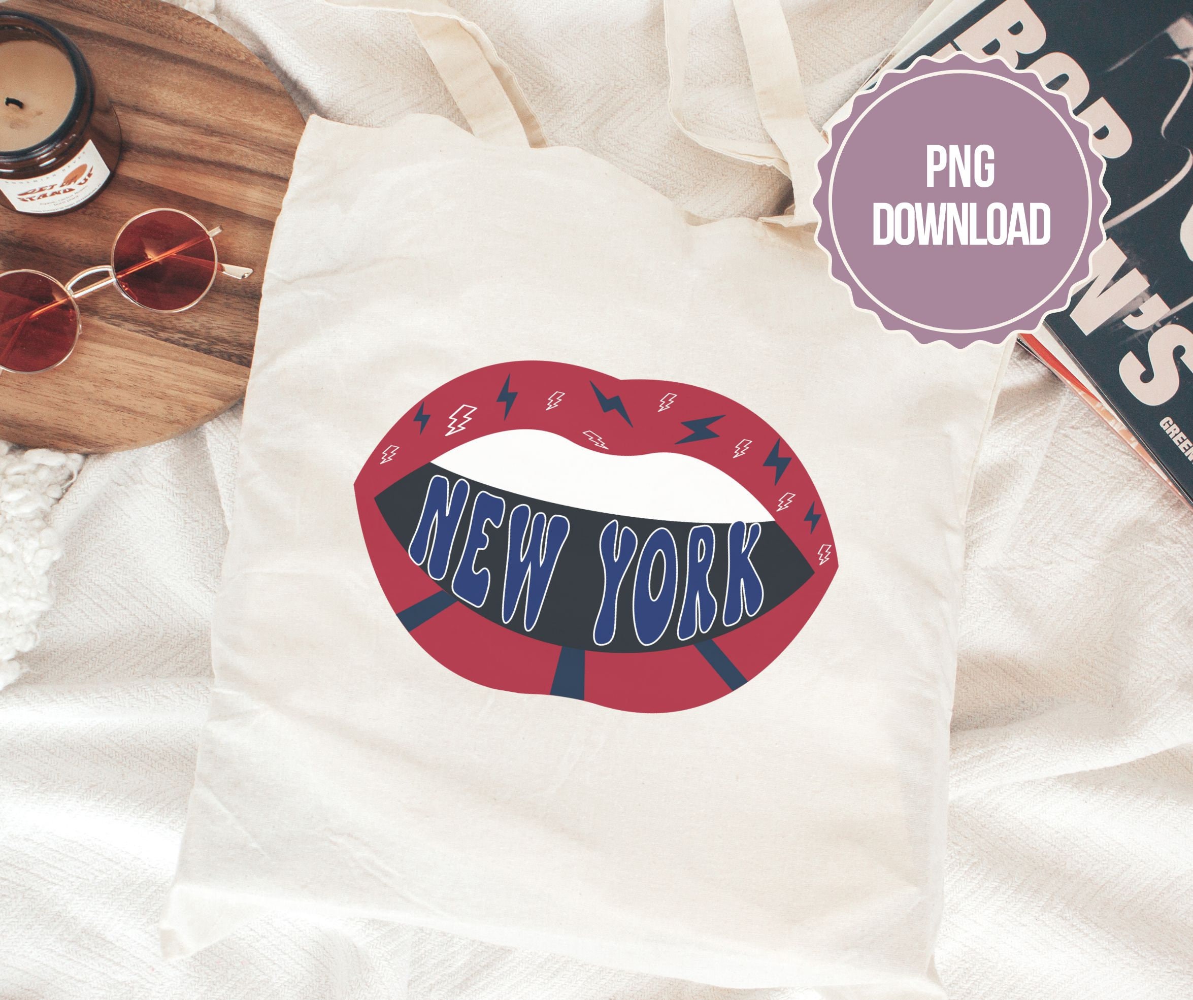 New York Retro Rocker Lips With Text 80's PNG Graphic - Etsy