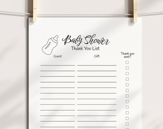 Baby Shower Thank You List, Baby Shower Gift Log, Gift Record Sheet ...