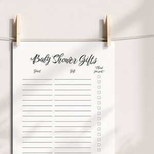 Baby Shower Gift List, Thank You Log, Gift Record Sheet, Printable ...