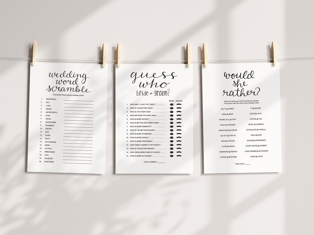 Bridal Shower Game Bundle, Printable Instant Digital Download, Couples ...