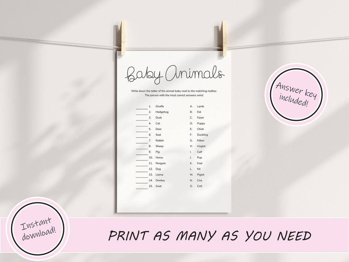Name the Baby Animal Baby Shower Game, Printable Digital Instant ...