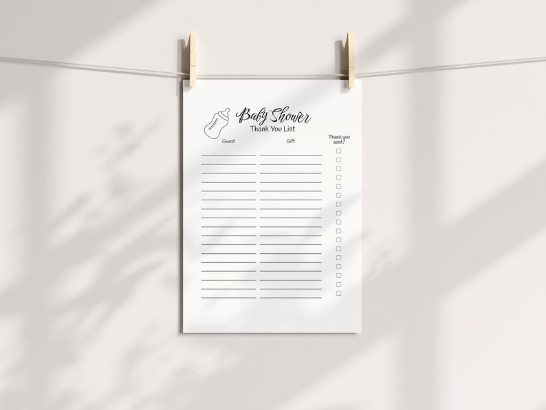 Baby Shower Thank You List, Baby Shower Gift Log, Gift Record Sheet ...