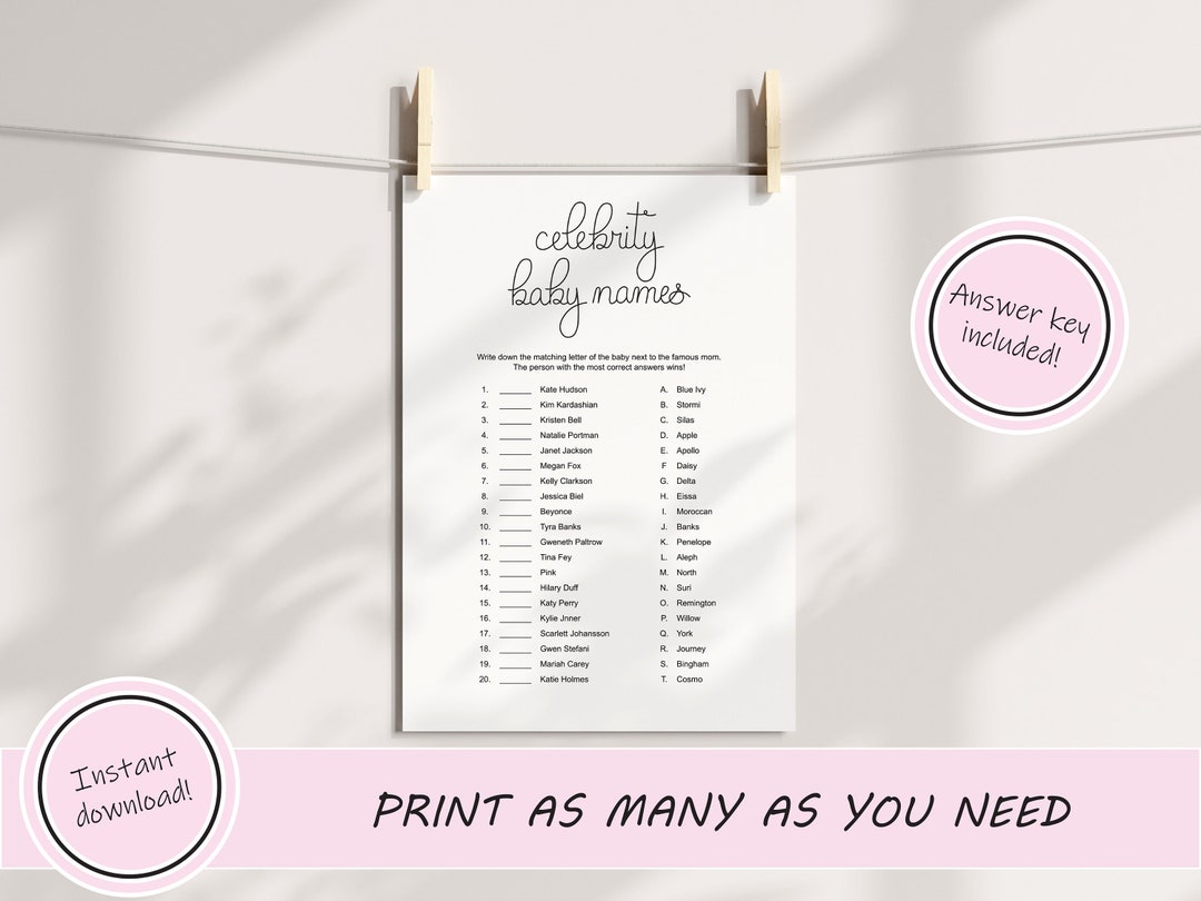 Celebrity Baby Names Baby Shower Game, Printable Digital Instant ...