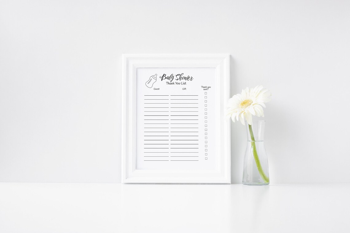 Baby Shower Thank You List Baby Shower Gift Log Gift Record - Etsy