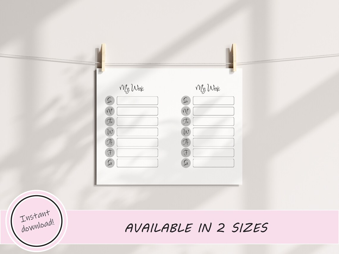 Minimalist One Week Plan Printable, Digital Instant Download, One Week ...