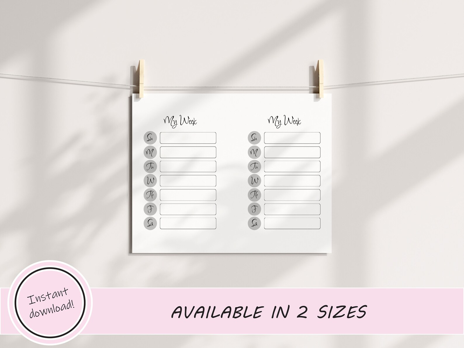 Minimalist One Week Plan Printable, Digital Instant Download, One Week ...