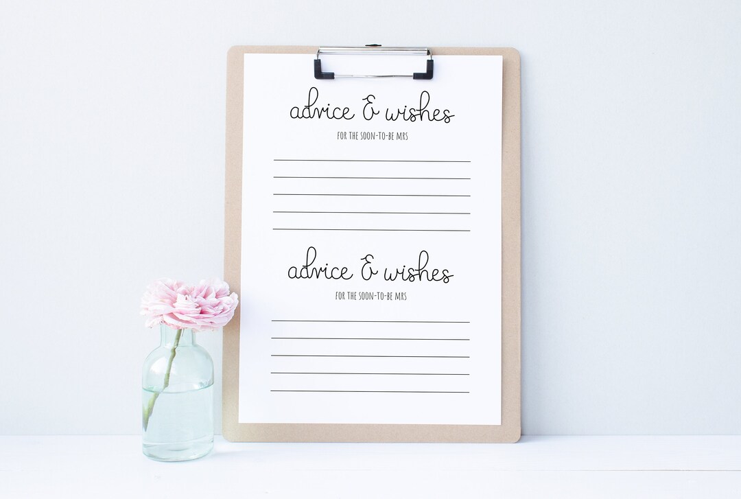 Advice and Wishes for the Bride, Bridal Shower Advice Cards, Printable ...
