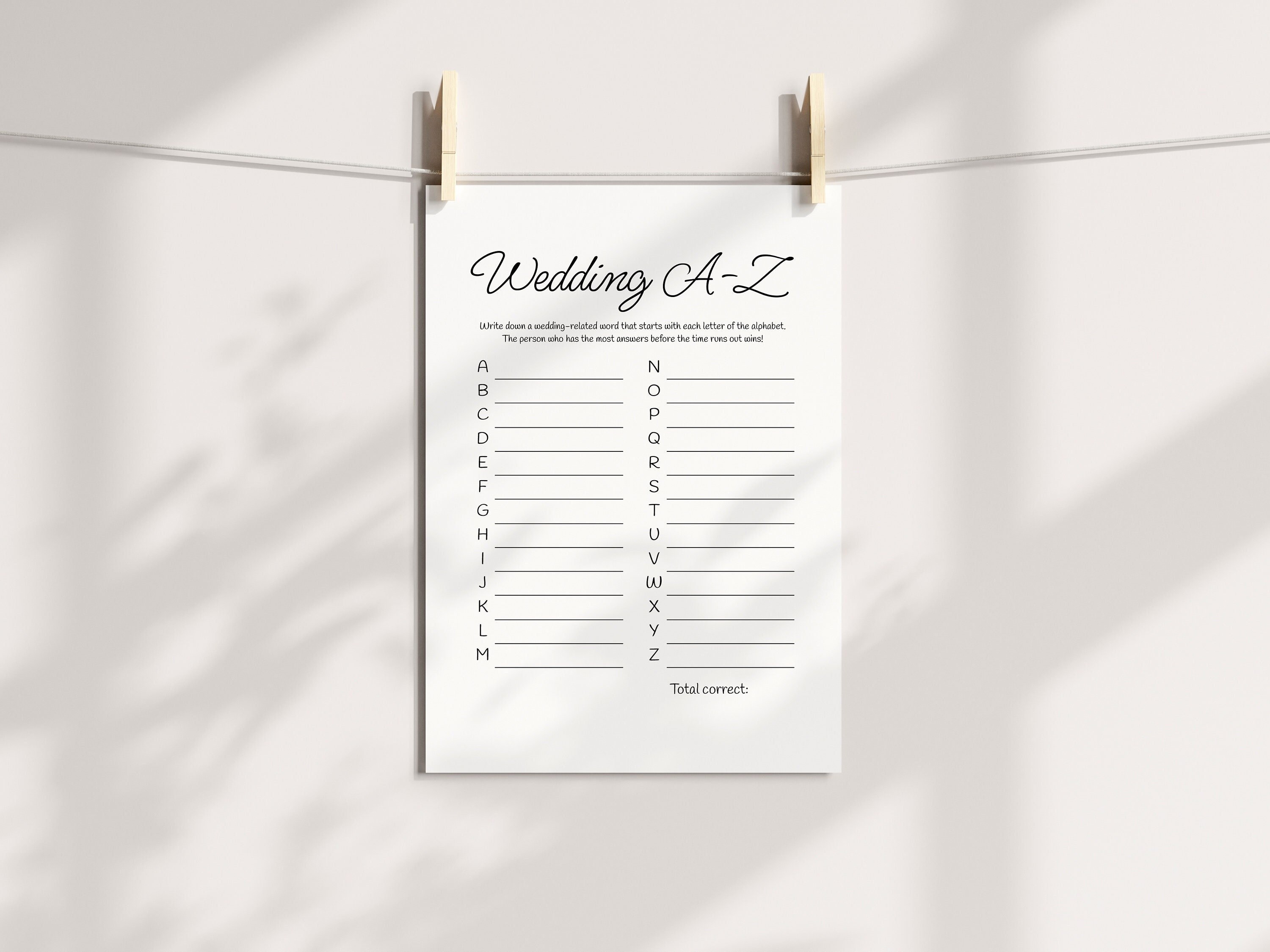 Wedding A to Z Bridal Shower Game, Wedding Abcs, Printable Instant ...