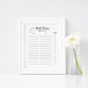 Baby Shower Thank You List, Baby Shower Gift Log, Gift Record Sheet ...