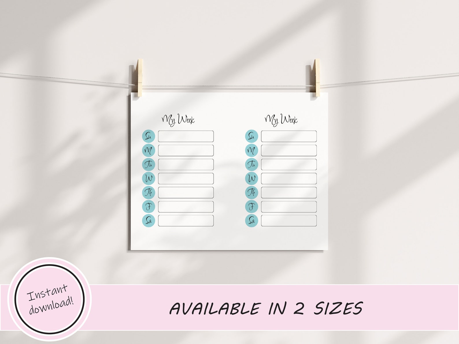 Minimalist One Week Plan Printable, Digital Instant Download, One Week ...