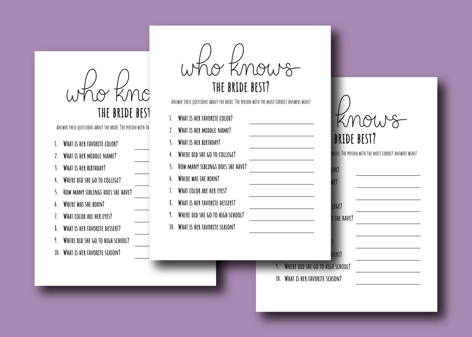 Who Knows the Bride Best Bridal Shower Game Printable - Etsy