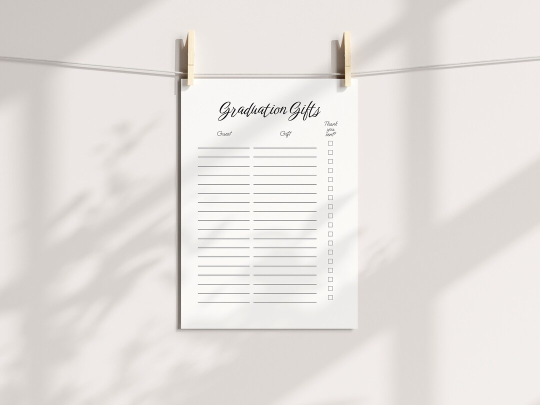 Graduation Party Gift List, Graduation Thank You Log, Gift Record Sheet ...