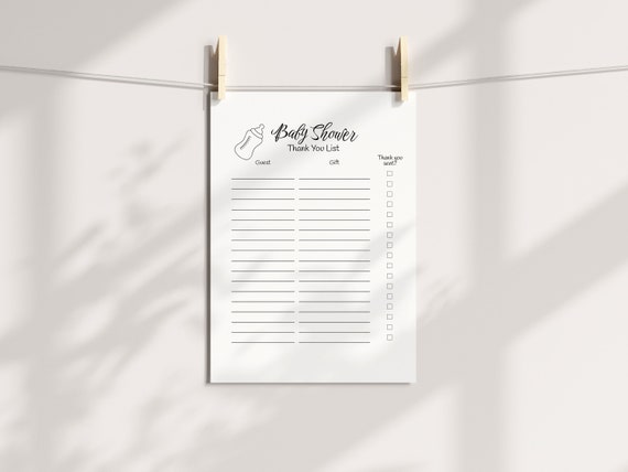 Baby Shower Thank You List Baby Shower Gift Log Gift Record - Etsy