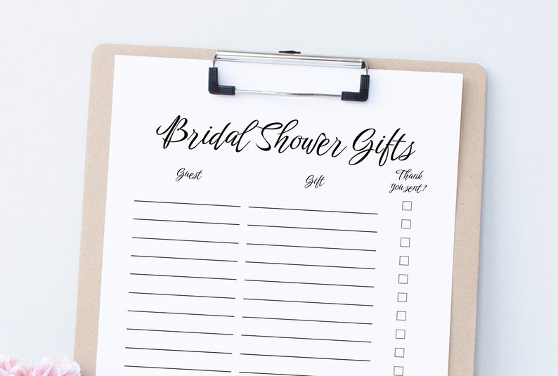 Bridal Shower Gift List, Bridal Shower Thank You Log, Wedding Shower ...