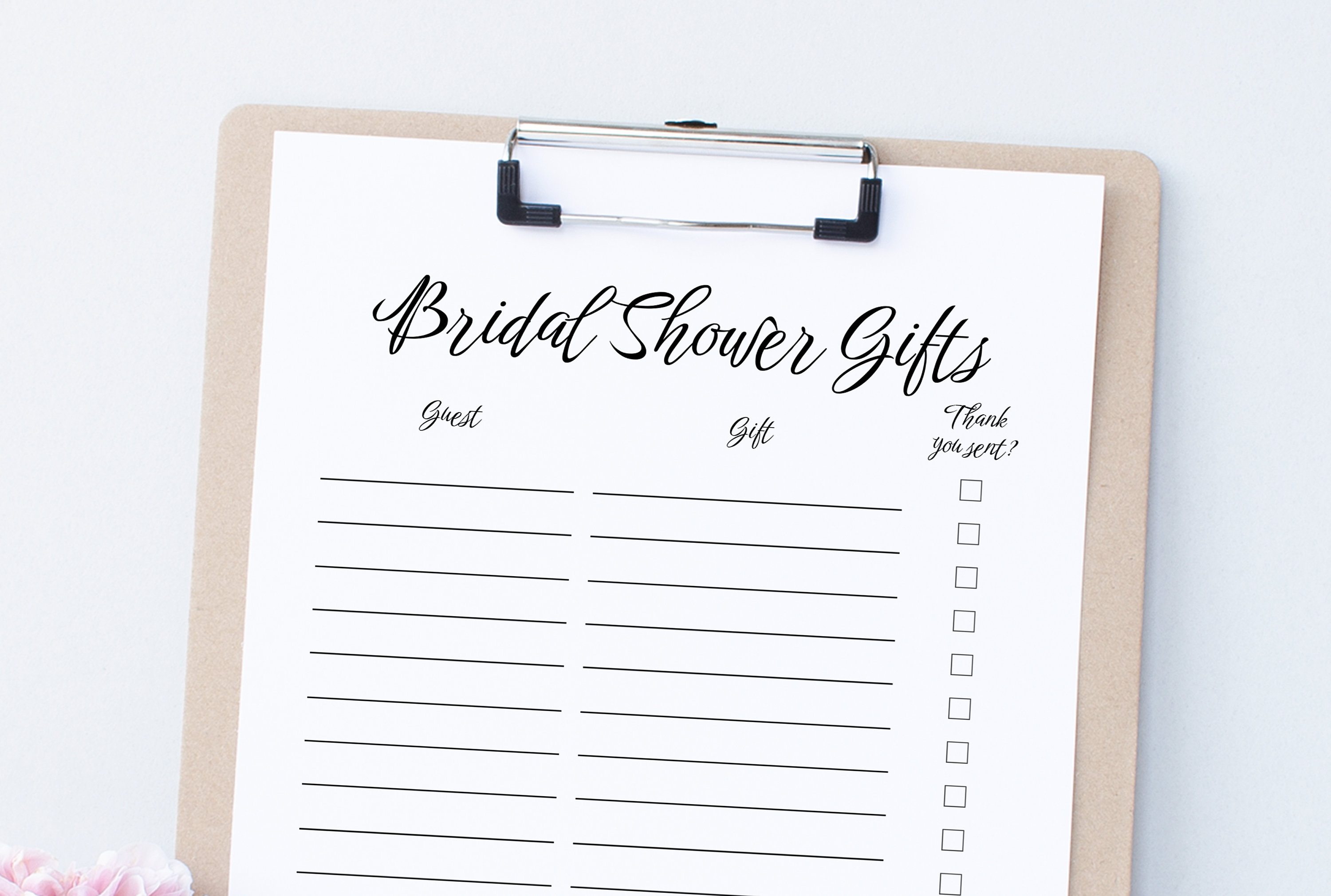 Bridal Shower Gift List, Bridal Shower Thank You Log, Wedding Shower ...