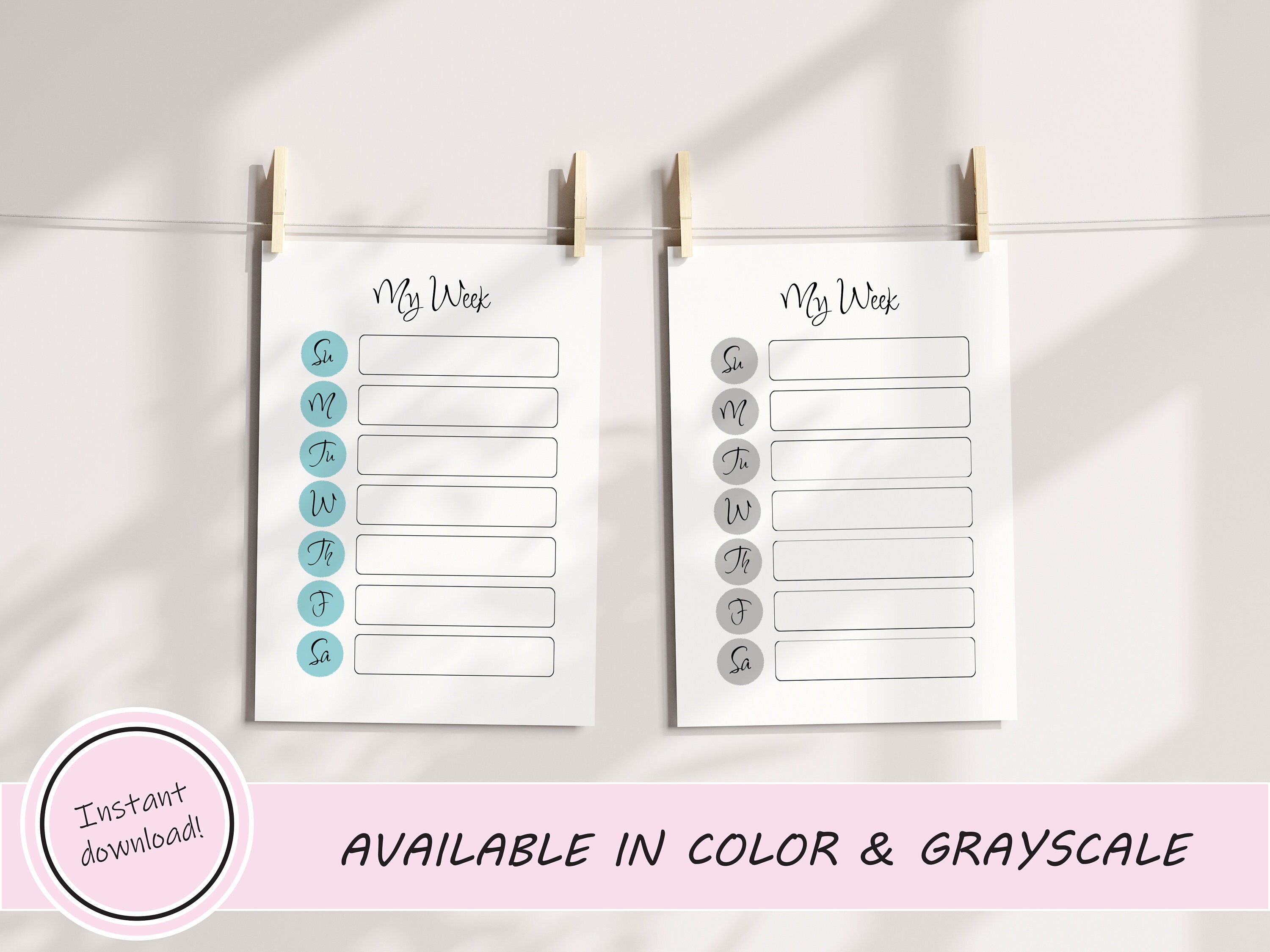 Minimalist One Week Plan Printable, Digital Instant Download, One Week ...