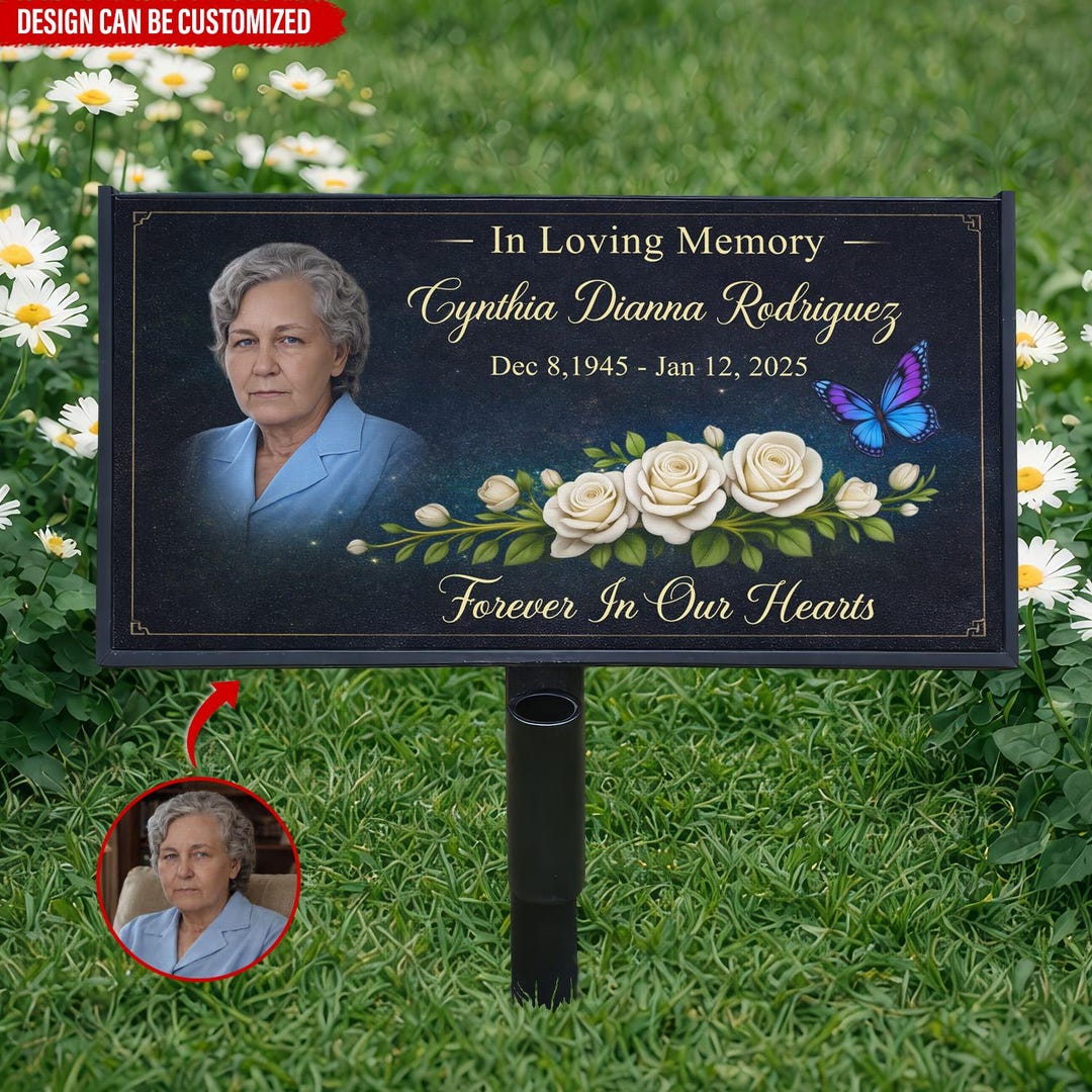 Your Memory Lives on in Our Hearts-custom Photo Memorial Gray Slate ...