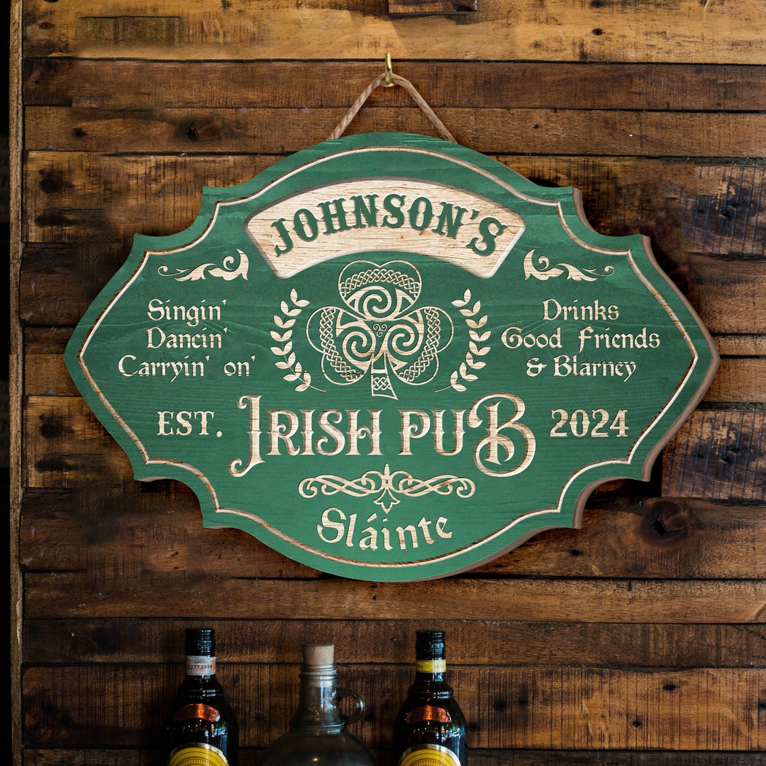Slainte Vintage Rustic Shamrocks Irish Pub Custom Name - Personalized ...