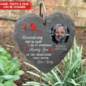 Remembering You is Easy I Do It Everyday, Personalized Garden Slate, Grave Marker Sympathy ...