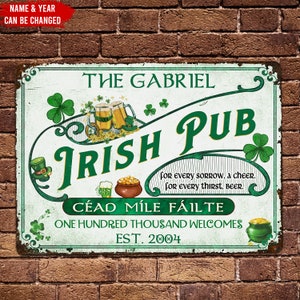 Welcome to the Irish Pub Sign, Personalized Metal Sign, St. Patrick's ...