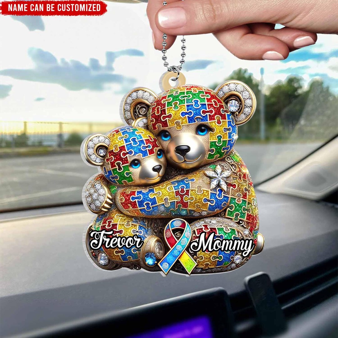 Mama Bear - Personalized Acrylic Car Hanger, Autism Awareness Gift ...