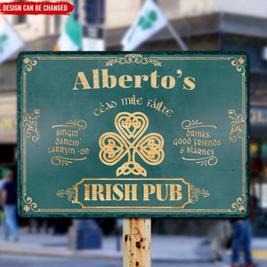 Irish Pub Sign, Vintage Rustic Home Bar Sign - Personalized Metal Sign ...