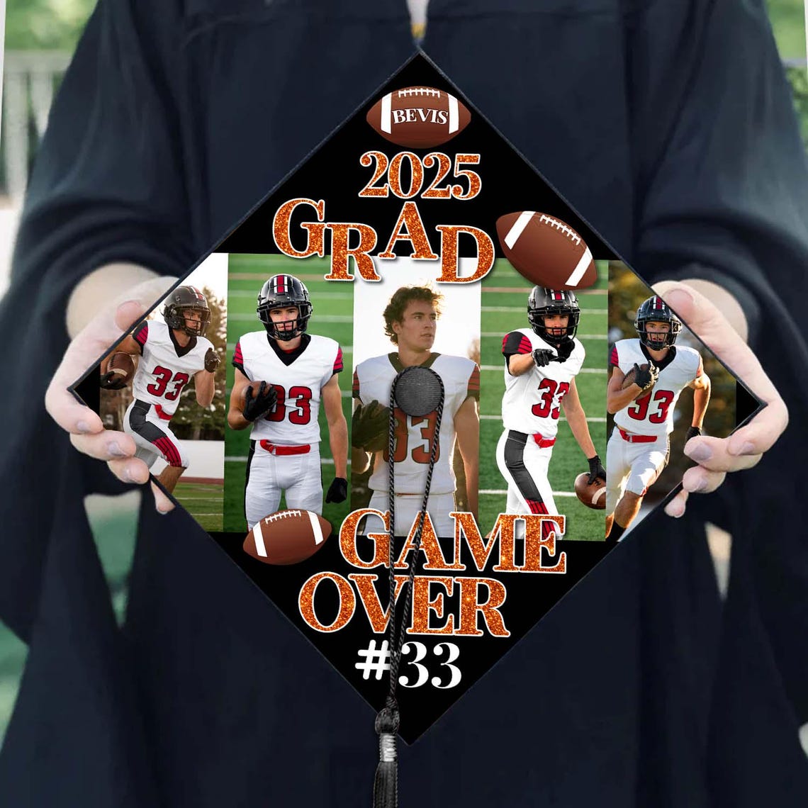 Custom Football Photo Graduation Cap Topper, Personalized Graduation ...