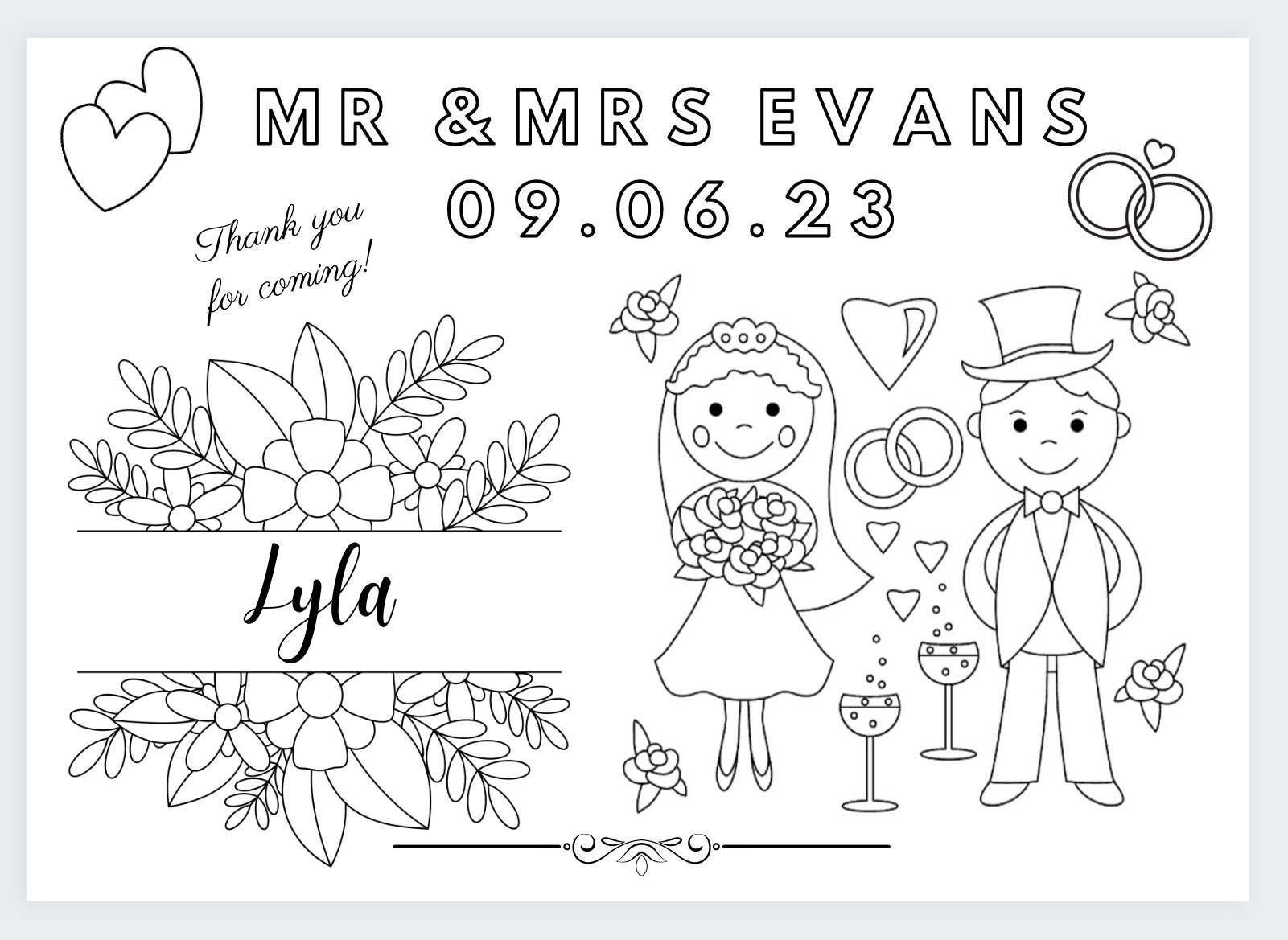 Personalised Wedding Colouring Sheet - Etsy