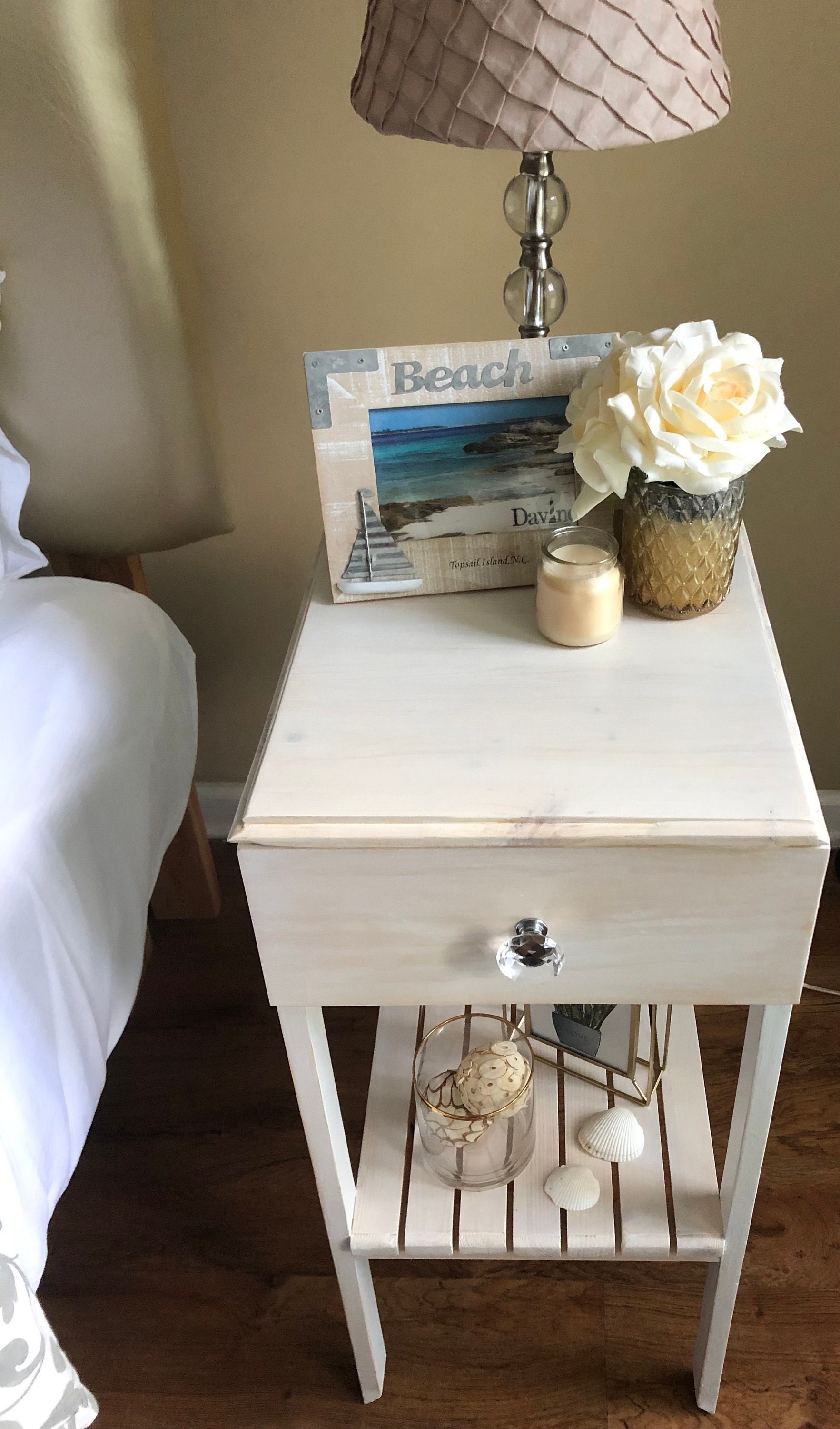 Whitewashed Nightstand With Single Drawer and Shelf, Bedside Table ...