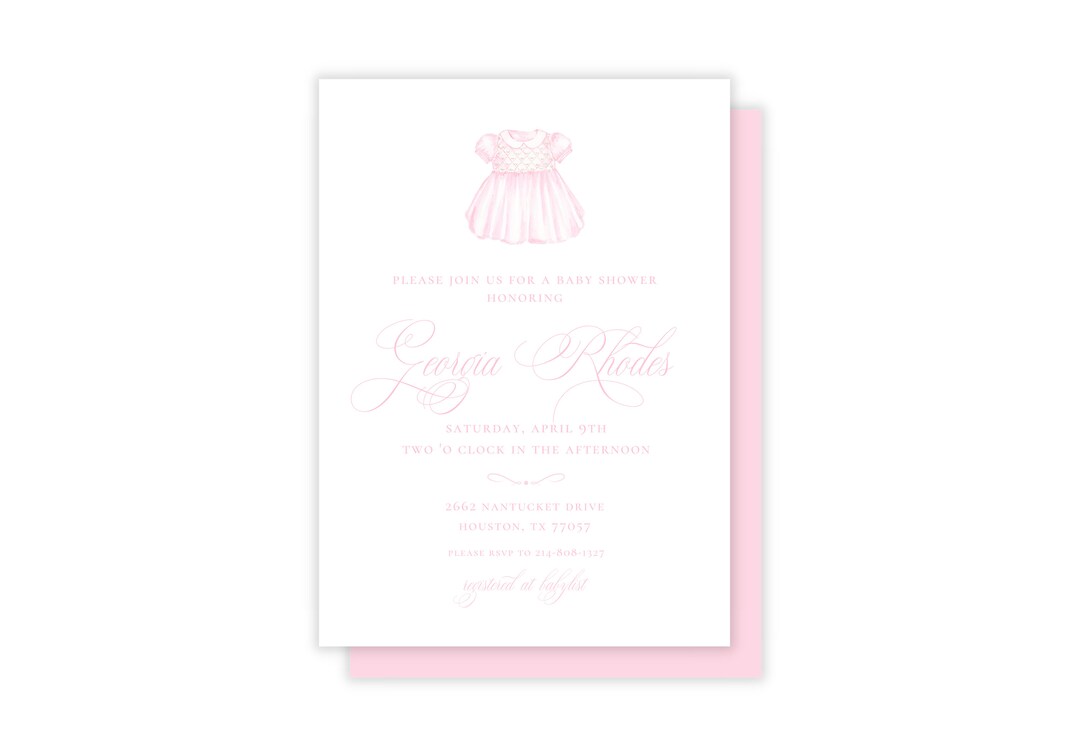Classic Pink Baby Shower Invitation, Southern Baby Shower Invitation ...