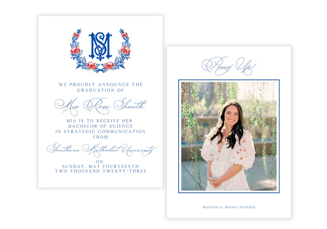Custom Graduation Announcement, SMU Graduation Announcement, Texas Grad ...