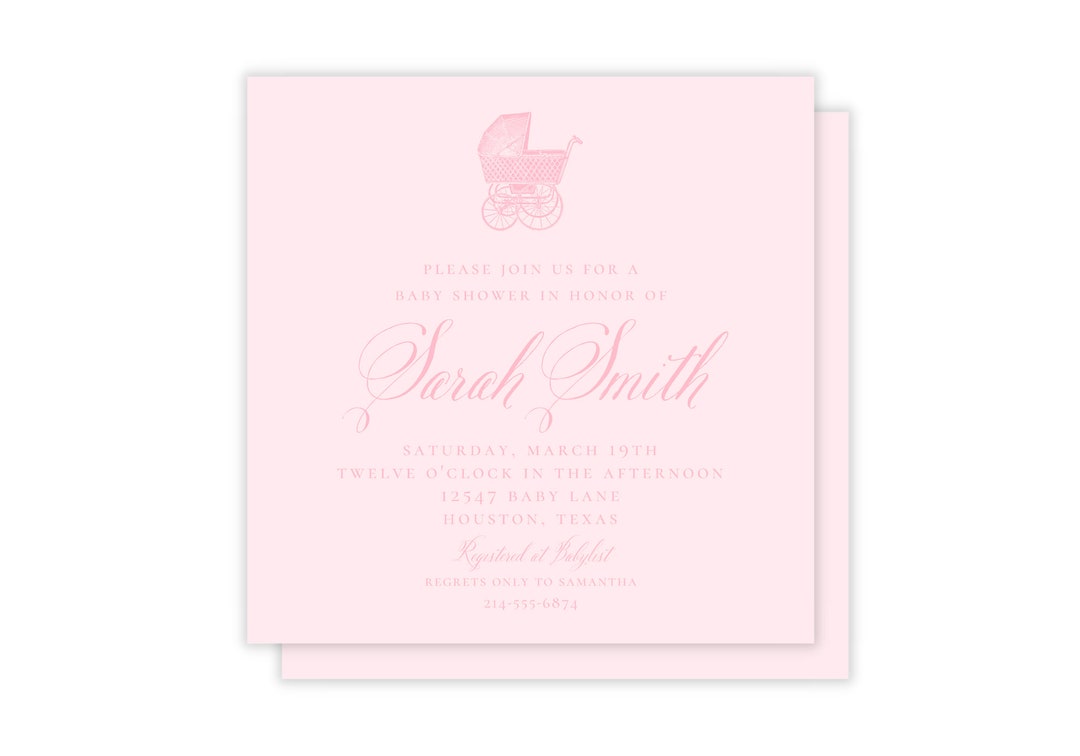 Pink Baby Shower Invitation, Classic Baby Shower Invitation, Boy Girl ...