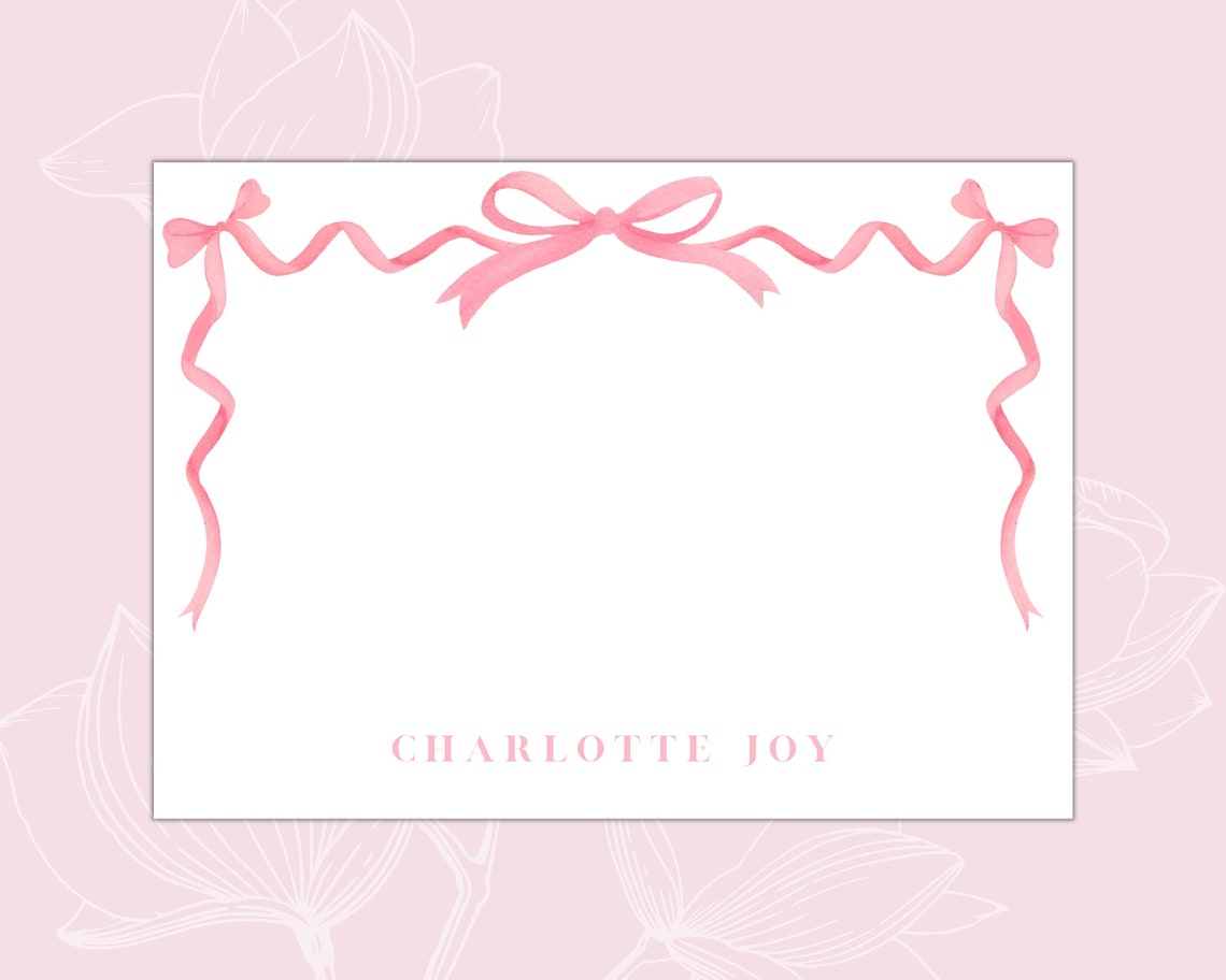 Watercolor Pink Bow Ribbon Baby Stationery Nursery - Etsy