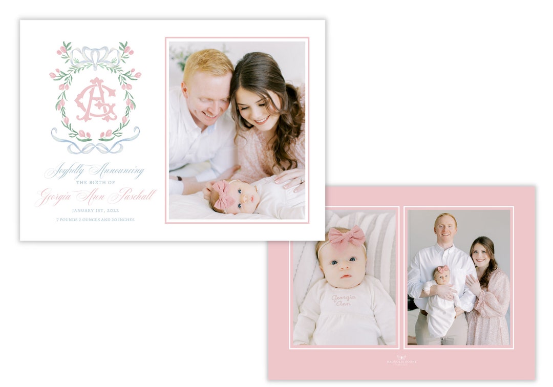 Custom Crest Monogram Birth Announcement Card, Custom Birth ...